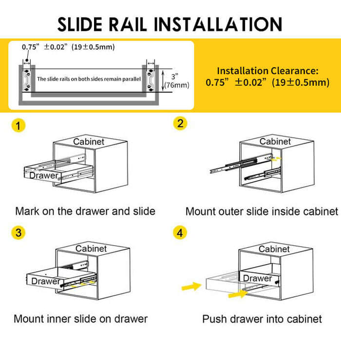 Locking Drawer Slides - 12" to 60" Long Heavy Duty Slides