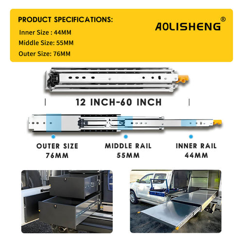 Locking Drawer Slides - 12" to 60" Long Heavy Duty Slides